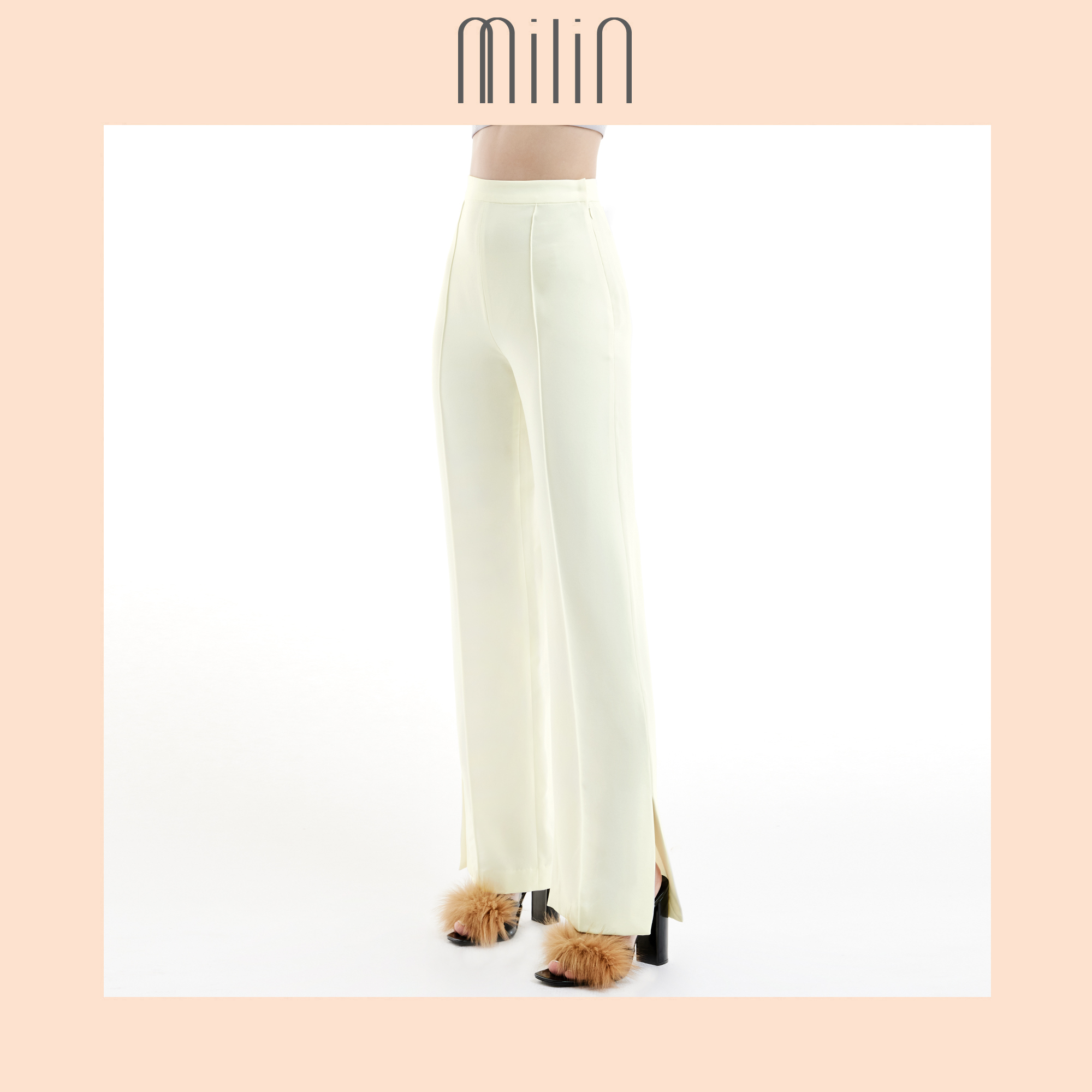 [MILIN] Boots cut trim Split Hem pants กางเกงขายาวบานผ่าปลาย / Brine pants - Milin - ThaiPick