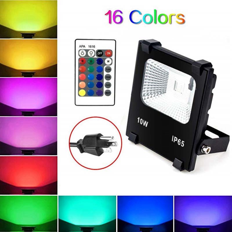 10W LED Flood Lights RGB Colorful Remote Control Spotlights IP66 ...