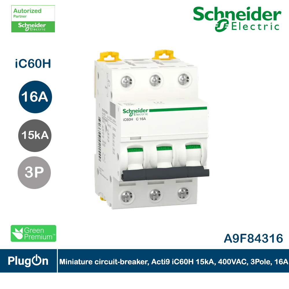 Schneider Electric Miniature circuit-breaker, Acti9 iC60H 15kA, 400VAC, 3P, 16A - A9F84316 สั่ง ...