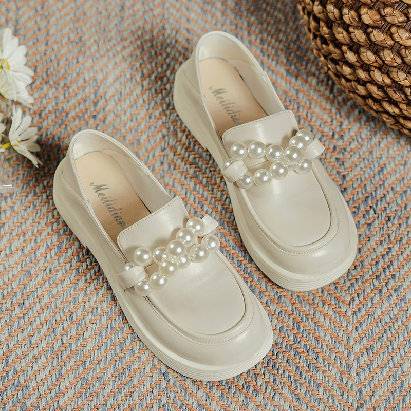 Elegant Pearl Design Women Single Shoes Slip-on PU Leather Shoes ...