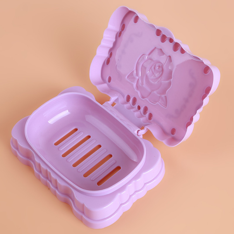 Rose Carved Portable Soap Dish Box Case Holder Wash Dust-proof Shower ...