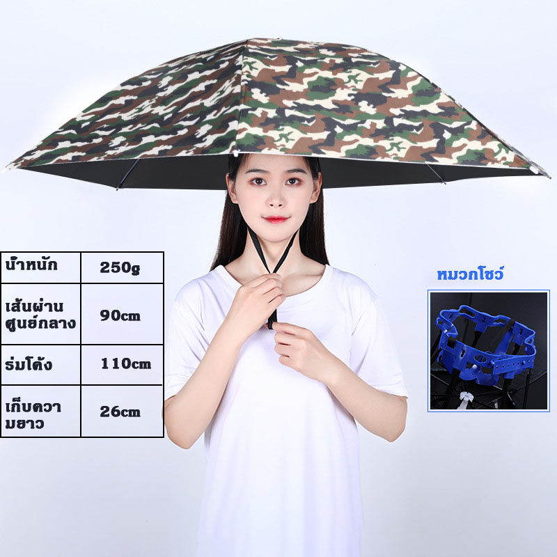 77cm/90cm/95cm หมวกร่ม หมวกร่มสองชั้น ป้องกันรังสียูวี ร่มตกปลา หมวกร่มกันแดด ร่มพับ หมวกร่มกัน ...