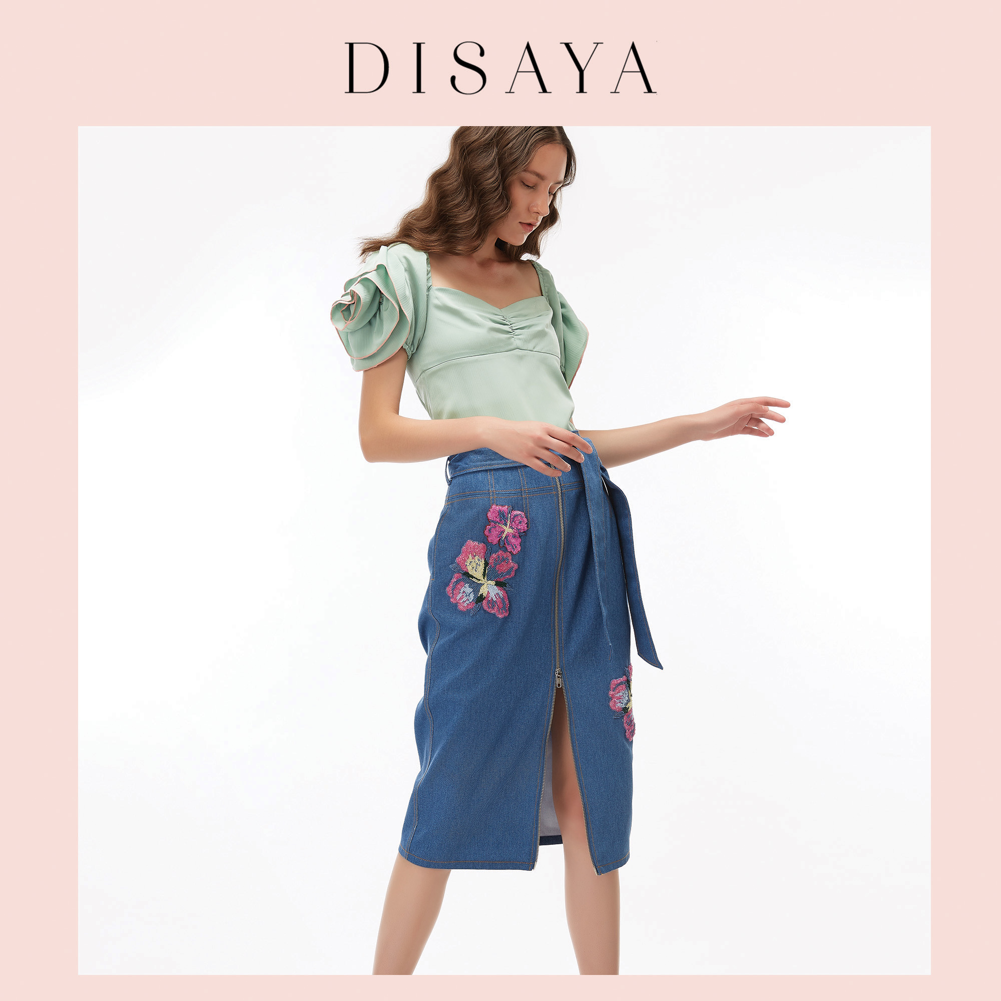 [DISAYA] - Denim Skirt with Floral Badges - กระโปรงยีนส์มีลาย - Disaya ...