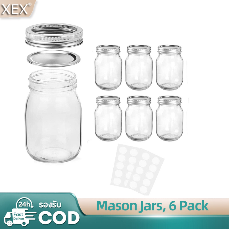 480ml6 ชิ้น ชุดโหลแก้ว ขวดโหลแก้วสวยๆ อิเกีย โหลแก้ว ขวดโหลแก้ว โถแก้ว มีฝาปิด โหลสูญญากาศ โถมี ...