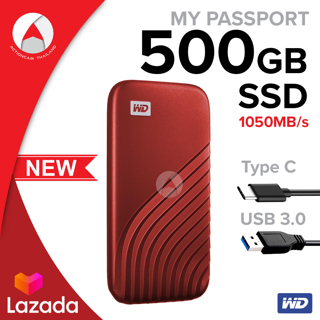WD My Passport SSD 500 GB ฮาร์ดดิสก์พกพา Type-C USB 3.0 (WDBAGF5000ARD ...