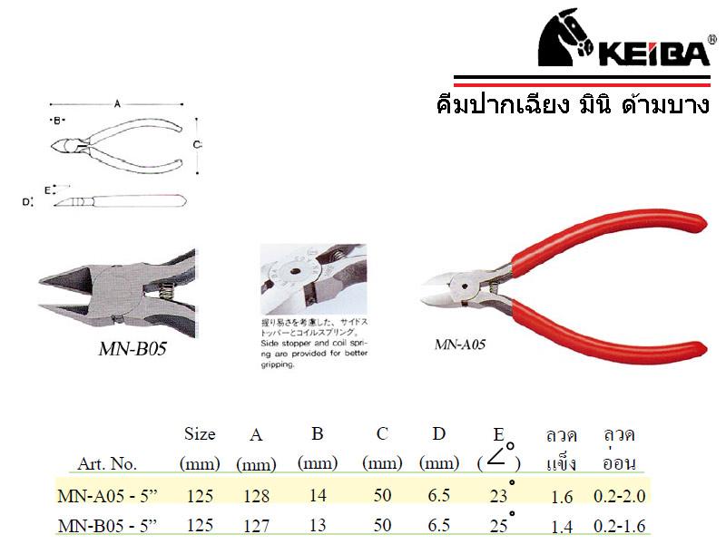 KEIBA คีมตัดปากเฉียงมินิ ตัดลวด ตัดสายไฟ ด้ามบาง ยาว 125 mm. รุ่น KEIBA MN-A05-5 - PREMIUM HAND ...