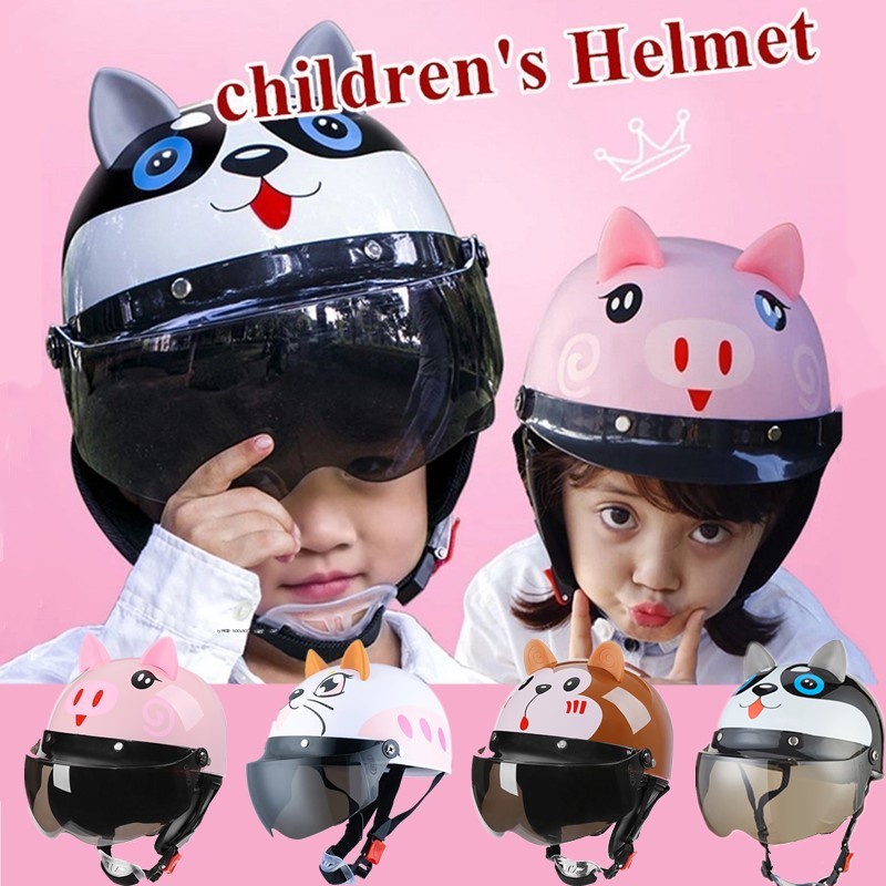 【Junjun】หมวกกันน็อคเด็ก หมวกกันน็อคสำหรับเด็ก รูปแบบการ์ตูน เลนส์น้ำตาล ระบายอากาศได้ดี หมวกกัน ...