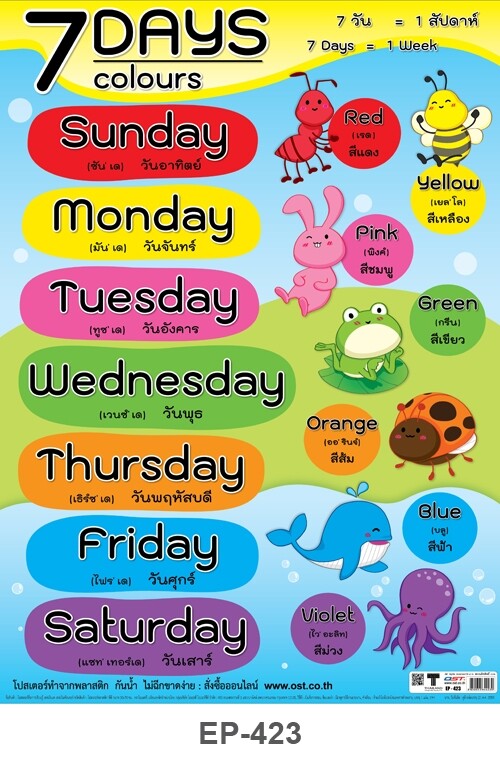 โปสเตอร์ 7 Days & Colours (7วัน 7สี) #EP-423 โปสเตอร์พลาสติก PP สื่อการ ...