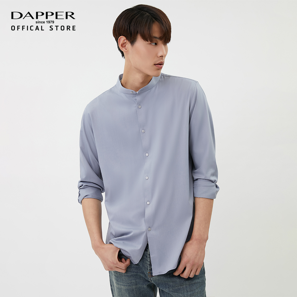 DAPPER เสื้อเชิ้ตคอจีน BAMBOO BLEND ทรง Regular Fit สีเทา | Lazada.co.th