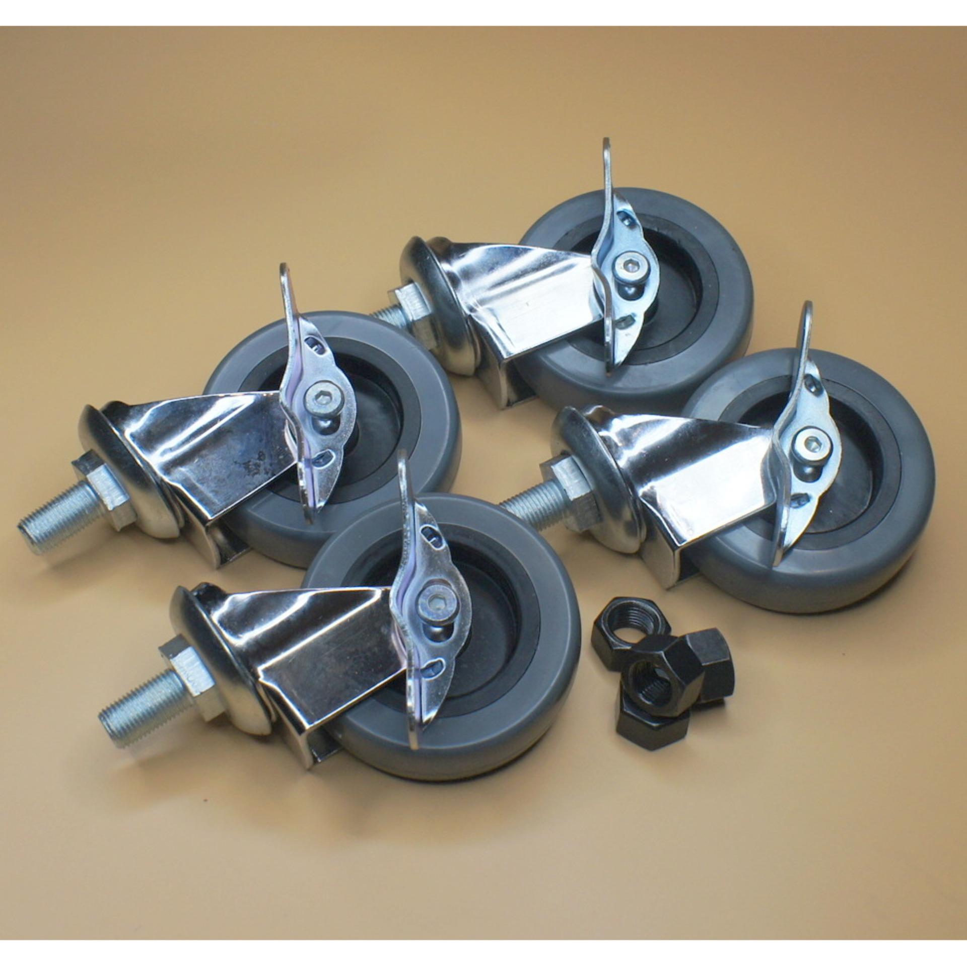 POSC.(1ชุด 4 ล้อ) ลูกล้อยางPU. ขนาด 3 นิ้ว แบบเกลียวละเอียด 4 หุน มีเบรค ล้อหมุนได้รอบ 360 องศา ...