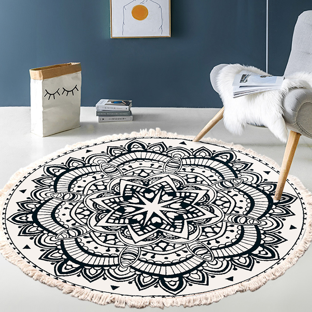 hot New Retro Bohemian Round Carpet Hand Woven Cotton Linen Carpet Rug ...