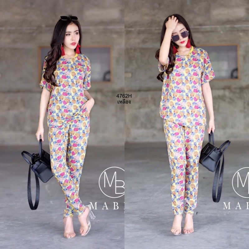 Chompoo Fashions ชุดเซ็ท SET 2ชิ้น เสือคอปืนผ่าหน้าลายดอกทานตะวัน ...