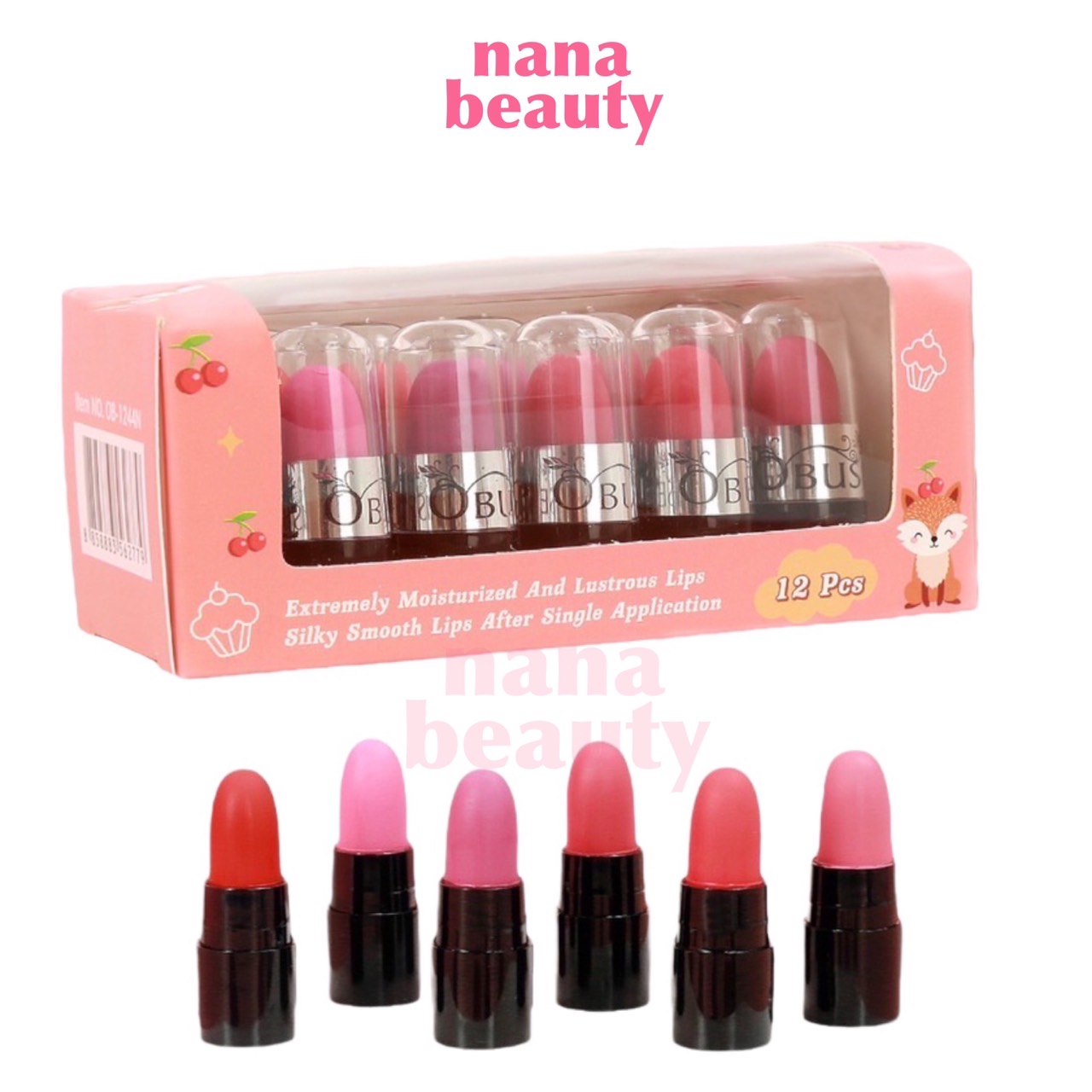OB-1244N ลิปจิ๋ว 12 ชิ้น 12 สี โอบิวซ์ OBUSE Mini Lipstick Moisturized ...