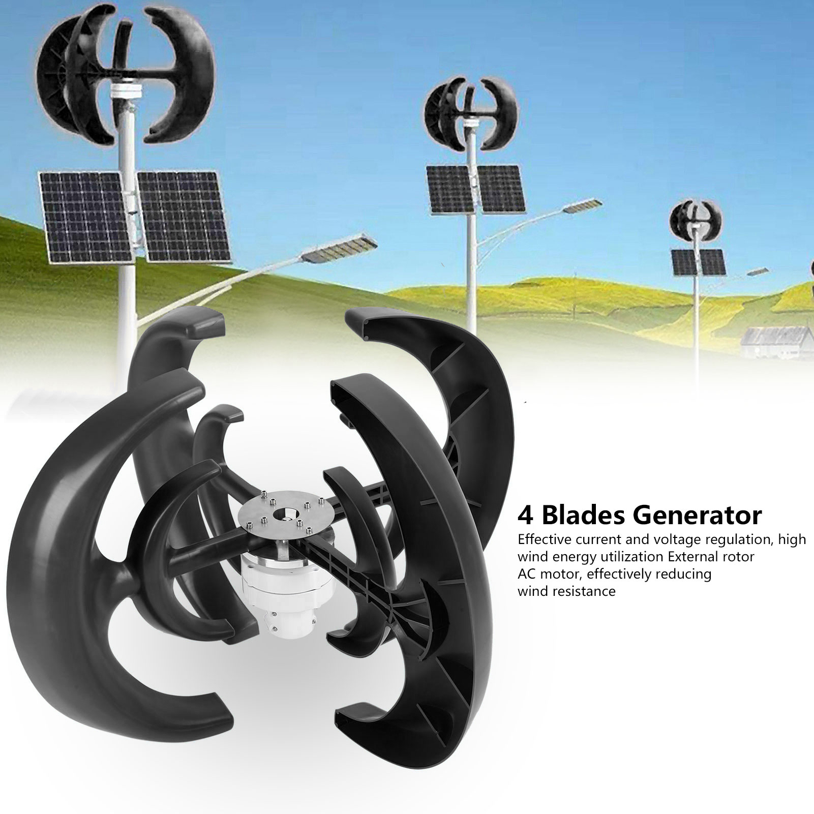 Wind Turbine Kit 600W 4 Blade Generator มอเตอร์ไฟฟ้ากระแสสลับ ระบบ ...