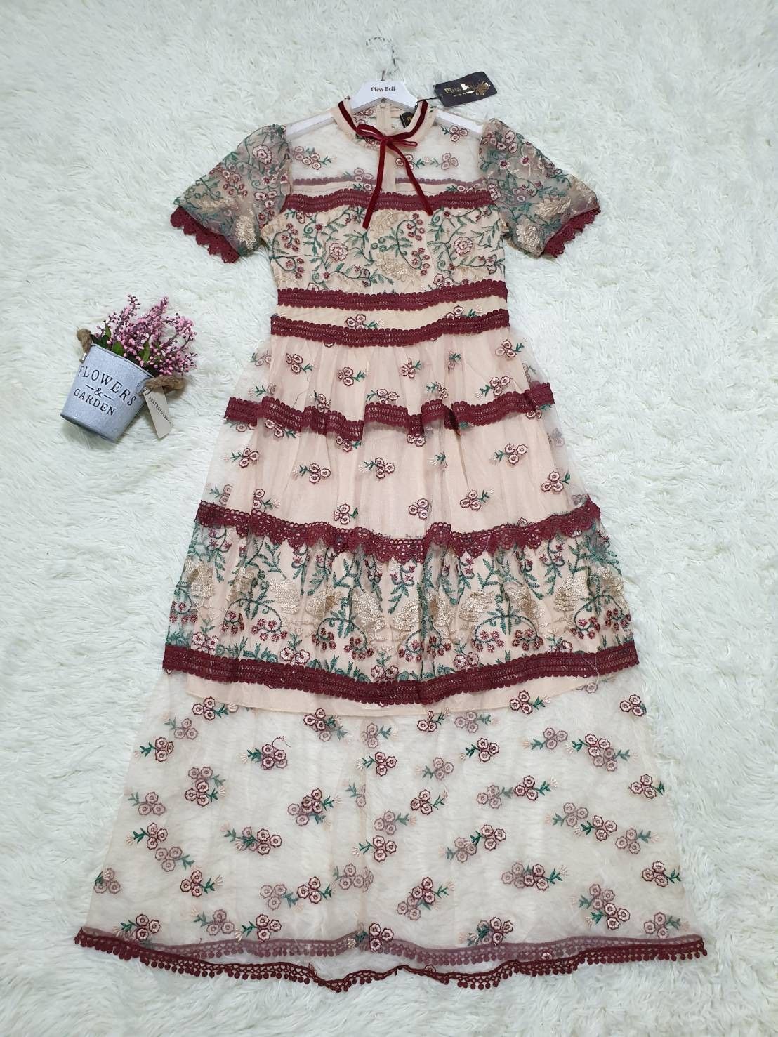 เดรสปะการังงาน เดรสยาว เดสยาว เดรสสวย เดสแดง สีแดง ออกงาน เดรสงานปัก ...