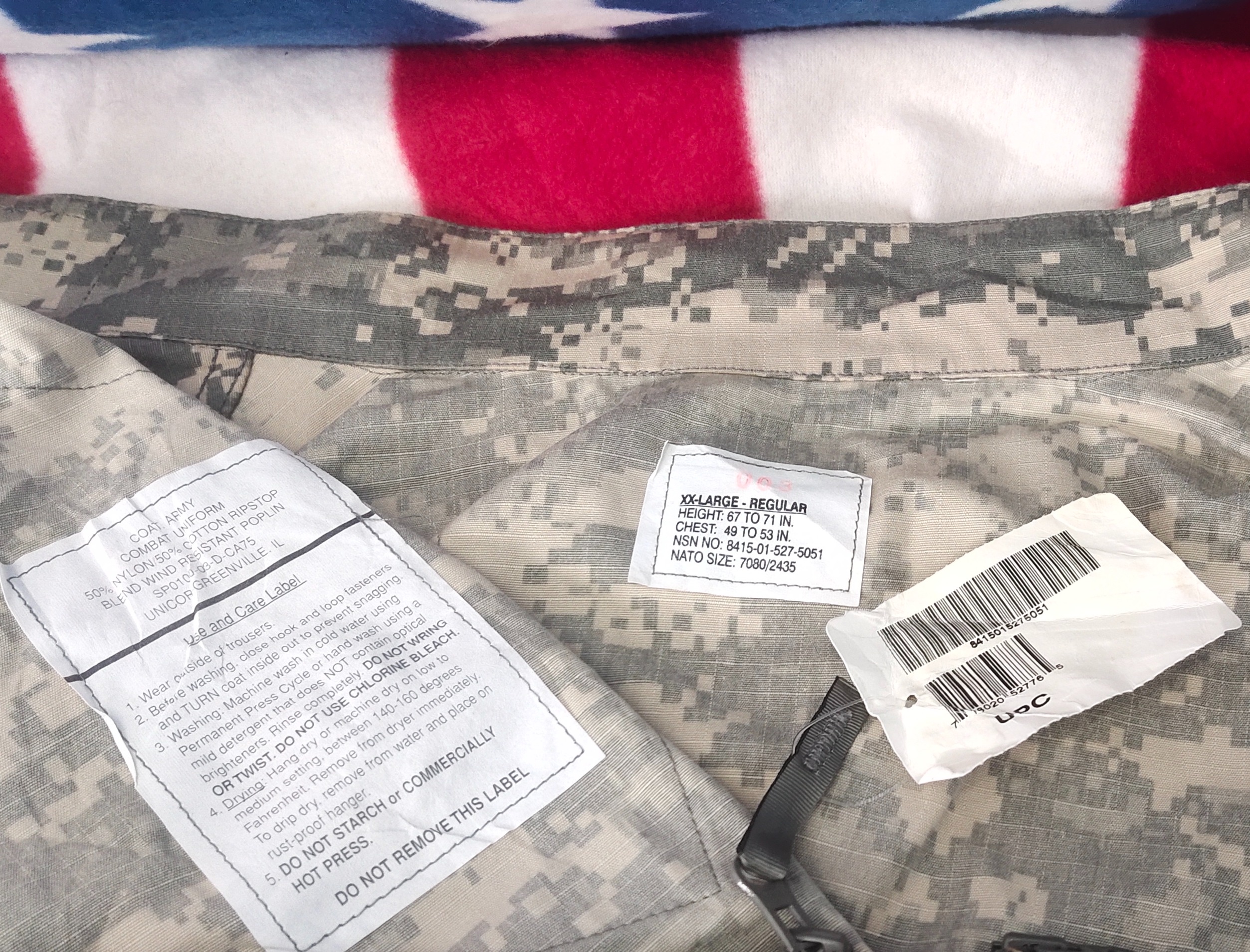 เสื้อทหารสหรัฐใหม่(กริ๊ป) COAT-ACU Size: XX-LARGE REGULAR ไหล่23.5"/อก ...