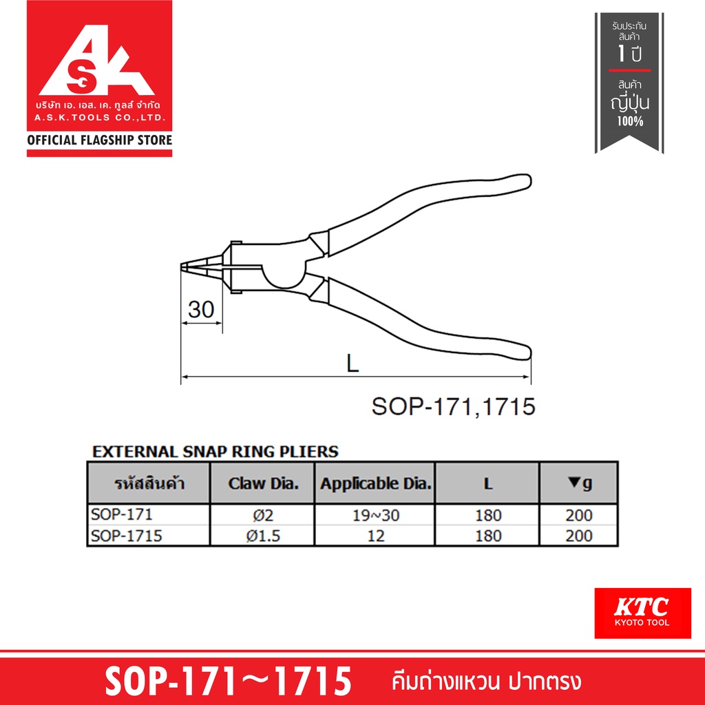 โปรโมชั่น KTC คีมถ่างแหวน ปากตรง No. SOP-171 ~ 1715 ราคาถูก คีมย้ำหางปลา คีมปอกสายไฟ คีมตัดลวด ...
