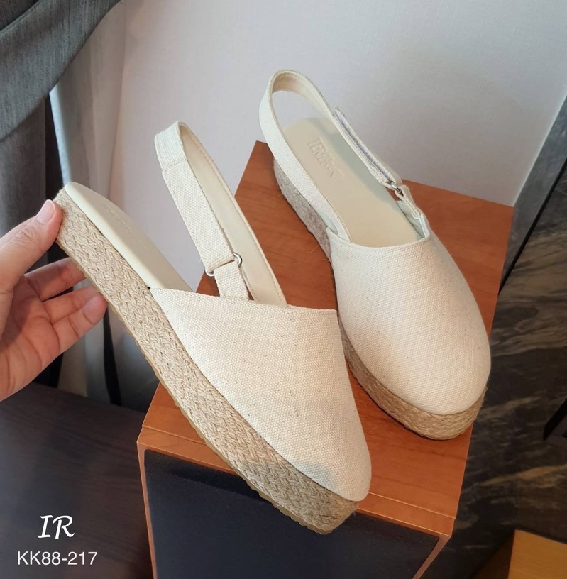 KK88-217 รองเท้าลำลองสวมแคนวาสสีครีม สายรัดส้นปรับได้ - fashion_by_aline - ThaiPick