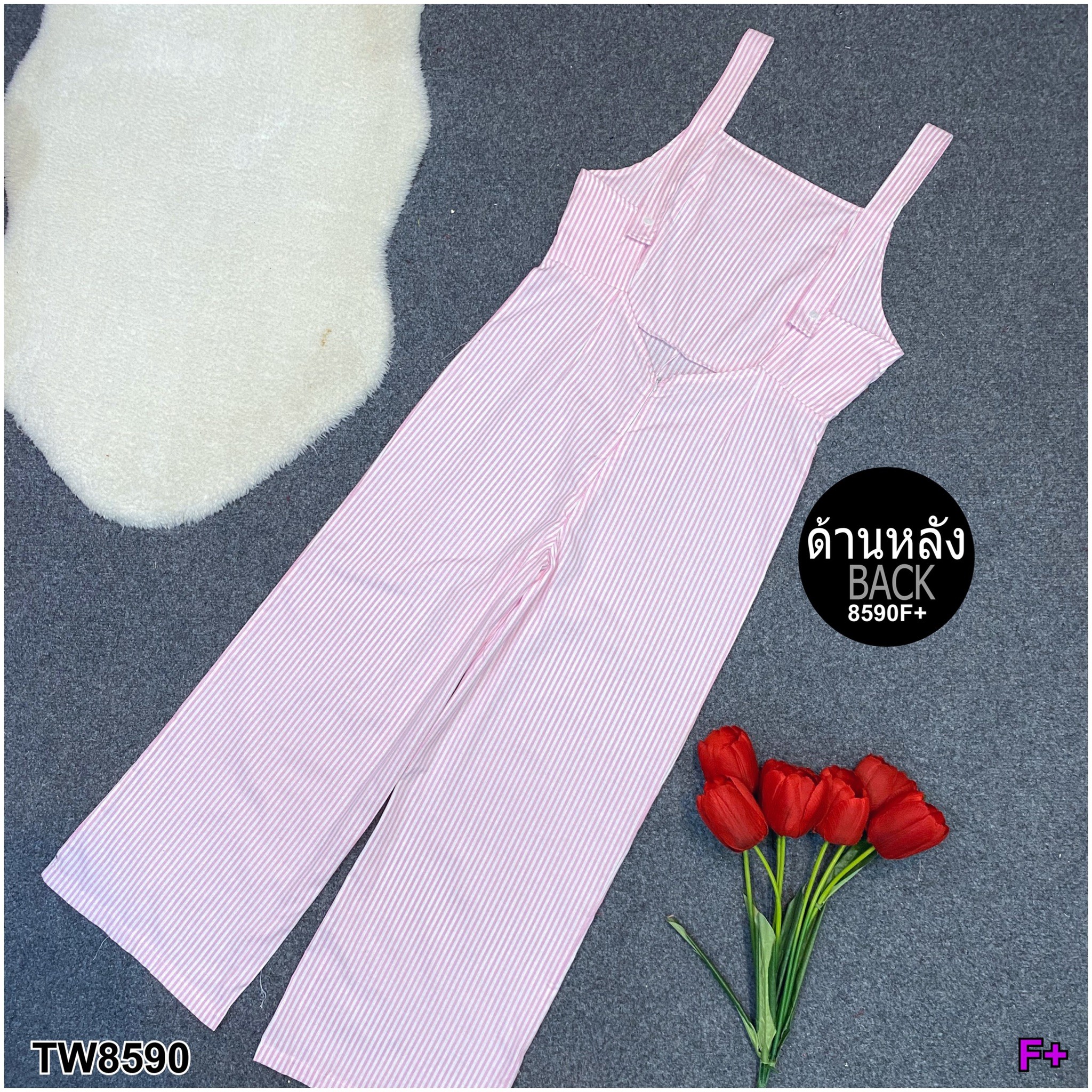 J8590 Jumpsuit จั๊มสูท ลายริ้ว ไขว้หลัง - JShop Fashion - ThaiPick