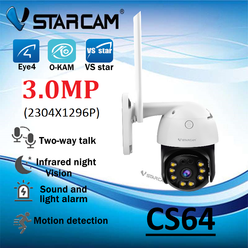Vstarcam CS64 / 3.0MP กล้องวงจรปิดไร้สาย กล้องนอกบ้าน Outdoor ภาพสี มีAI+ คนตรวจจับสัญญาณเตือน ...