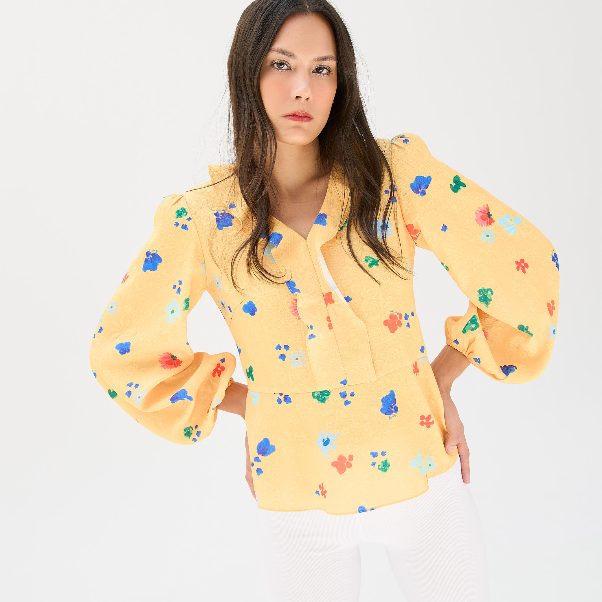 VANNSTOFF Sonya Blouse เสื้อคอวีตัดต่อเอวแขนยาวผ้าลาย Original จาก Vannstoff | Lazada.co.th