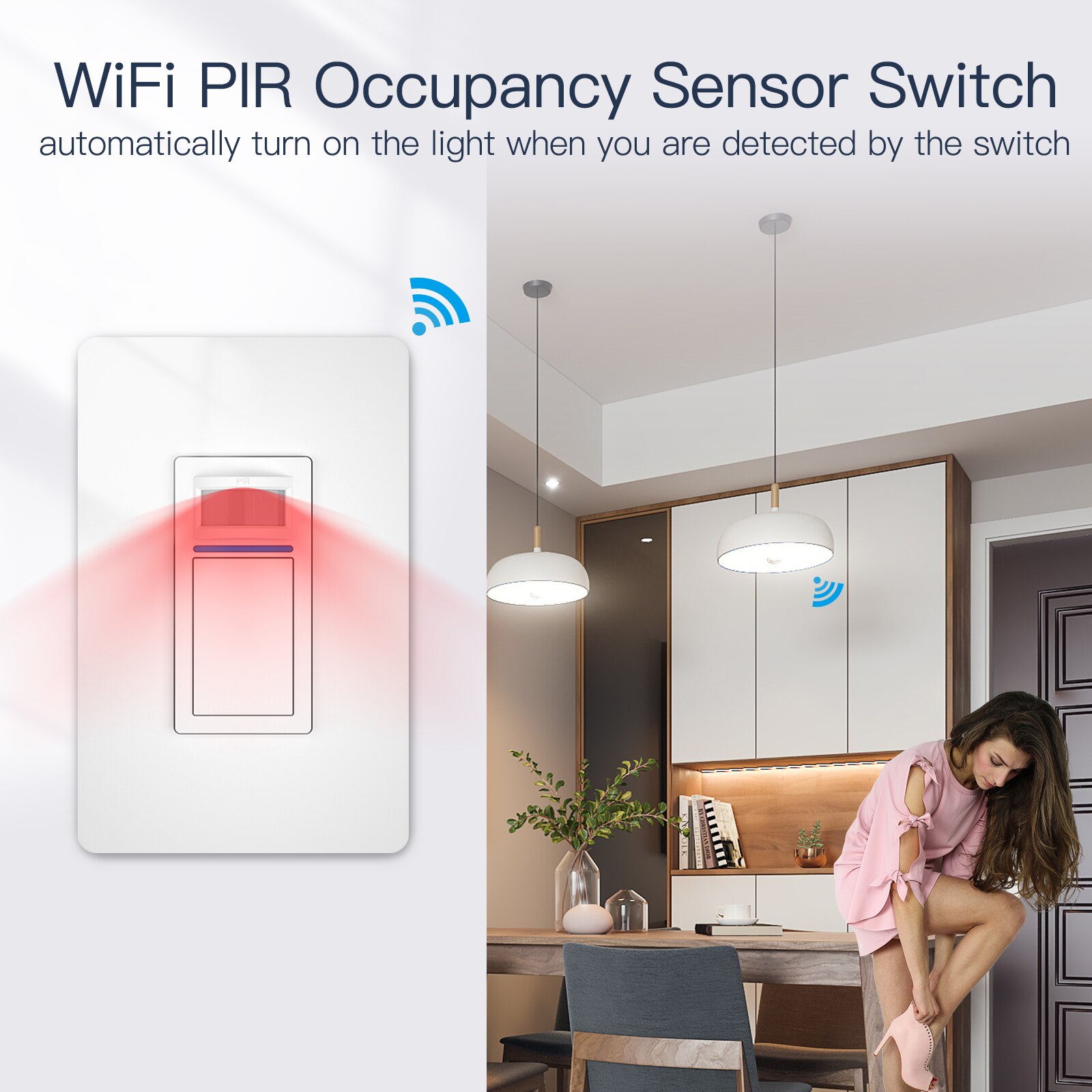 MOES Tuya Smart WiFi PIR Motion Sensor Light Switch Single Pole US ...