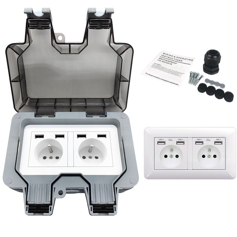Splash-proof 16A European standard French style with USB socket IP66 ...