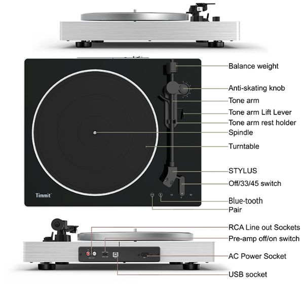 เครื่องเล่นแผ่นเสียง Timmit Black Bluetooth (New) - WE LOVE TURNTABLE ...