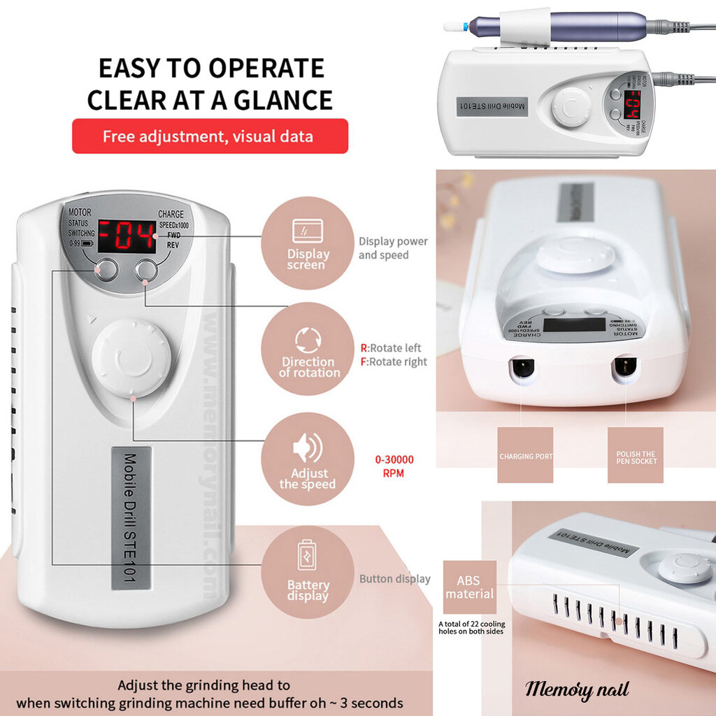 Mobile Drill STE-101 เครื่องเจียเล็บแบบพกพา เครื่องเจียแบบชาร์ท เครื่อง ...