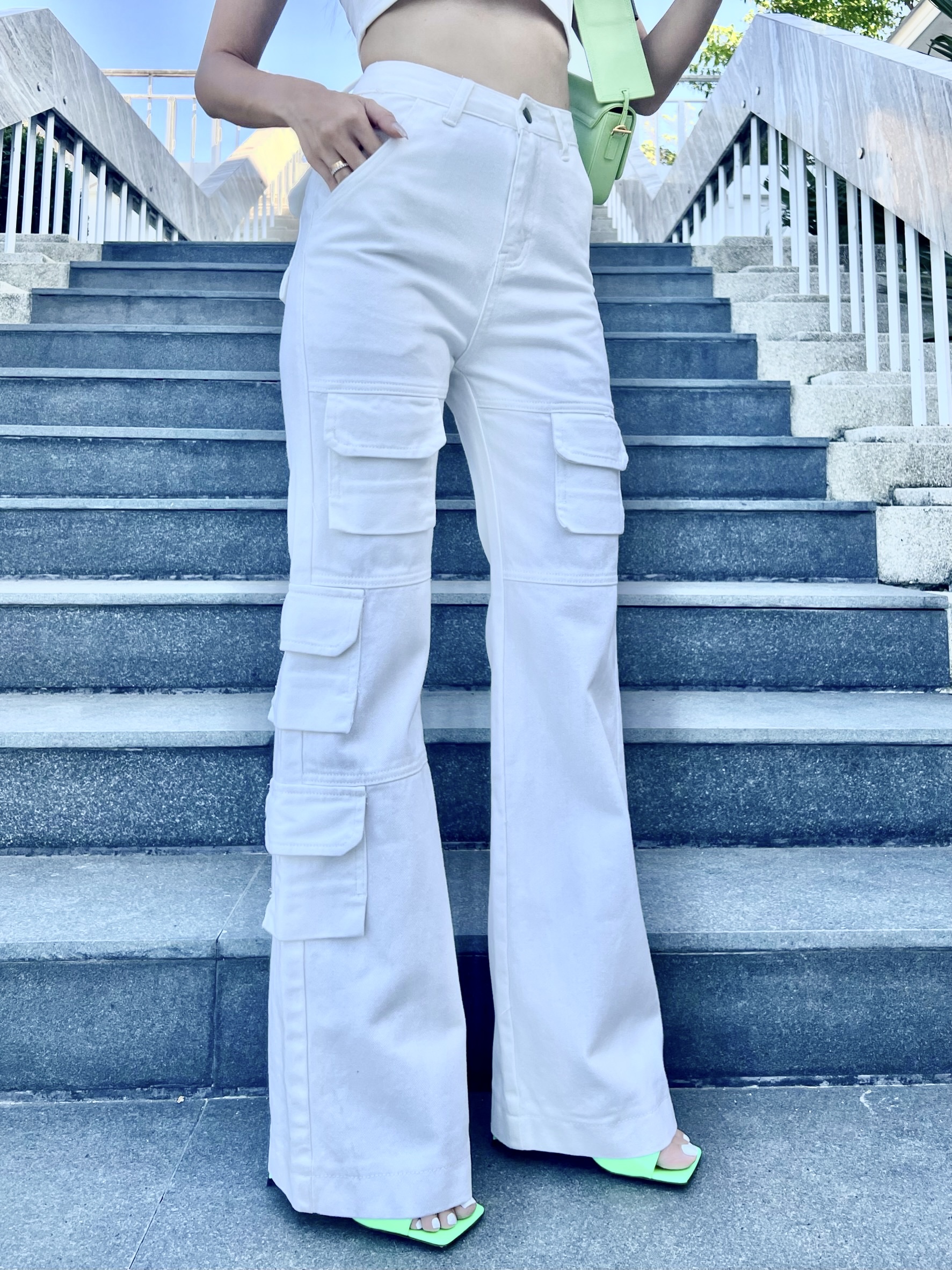 Ptj3699 new arrival white casual cargo pants - PROMTHONG.BKK - ThaiPick