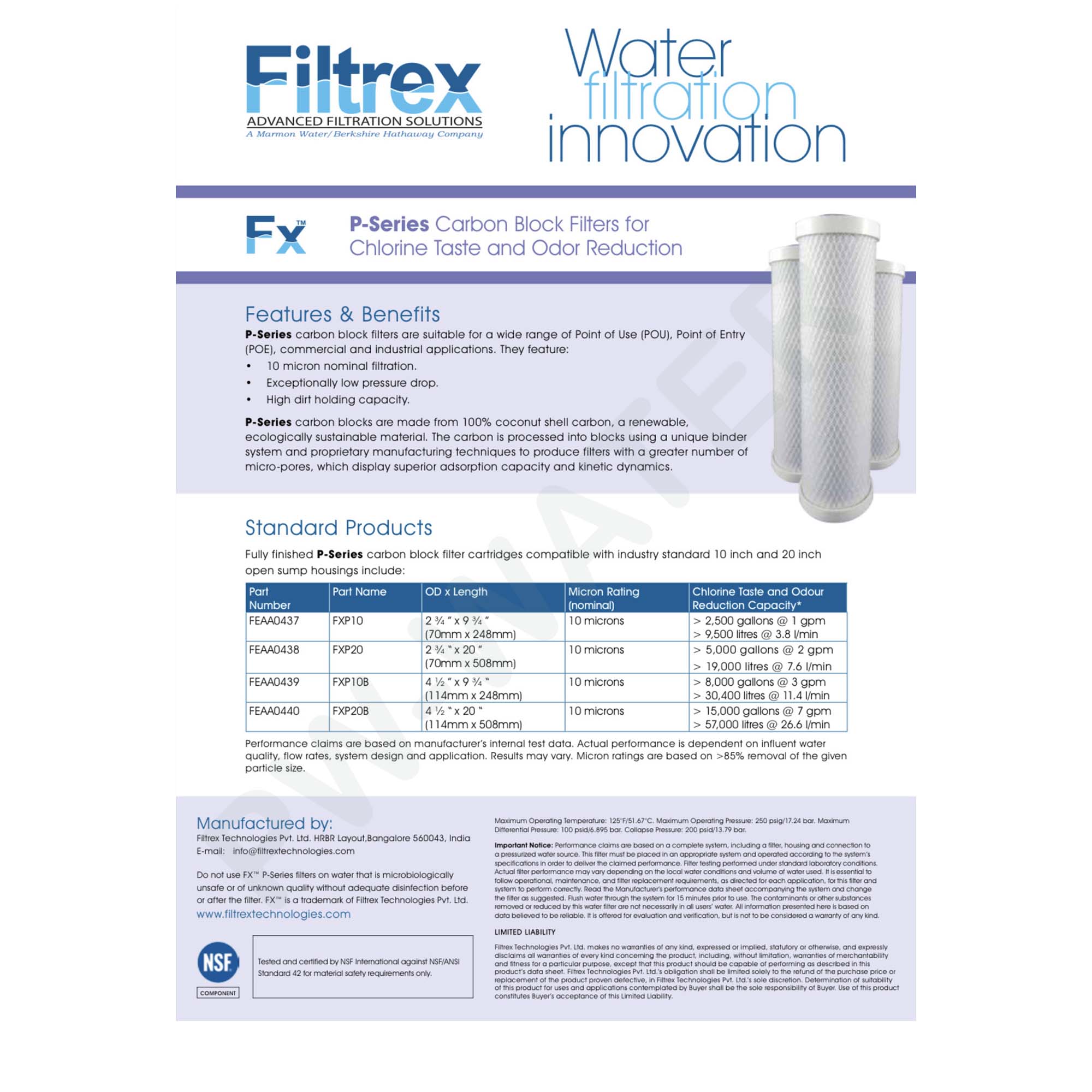 ไส้กรองน้ำ Filtrex รุ่น P10 (CTO)Carbon Block 10 ไมครอน ขนาด 10 นิ้ว x ...