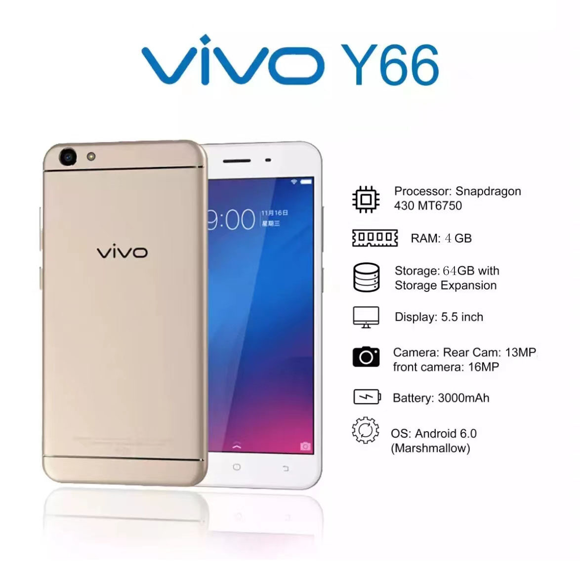 ประเทศไทย จัดส่ง Vivo Y66 (Ram 4GB Rom 64GB) มือถือแท้ 100 ประกันร้าน 1 ...