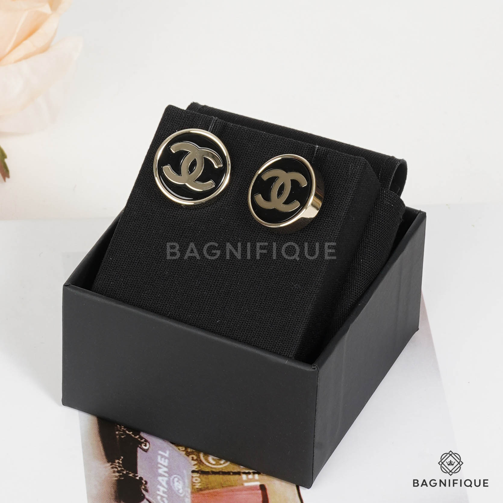 NEW CHANEL CIRCLE CC LOGO 1.5 CM BLACK GHW | Lazada.co.th