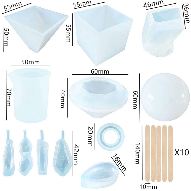 Resin Casting Molds 12 Pack Silicone Epoxy Resin Craft Molds Includes ...