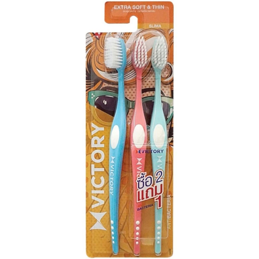 ☀Victory แปรงสีฟันวิคตอรี่ สลิมม่า 2+1 Seasonal คละสี♟ | Lazada.co.th