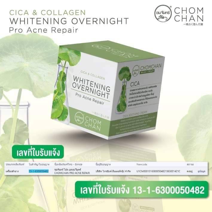 CHOMCHAN Cica&Collagen Whitening Overnight ครีมใบบัวบกชมจันทร์ 12g. ( 1 ...