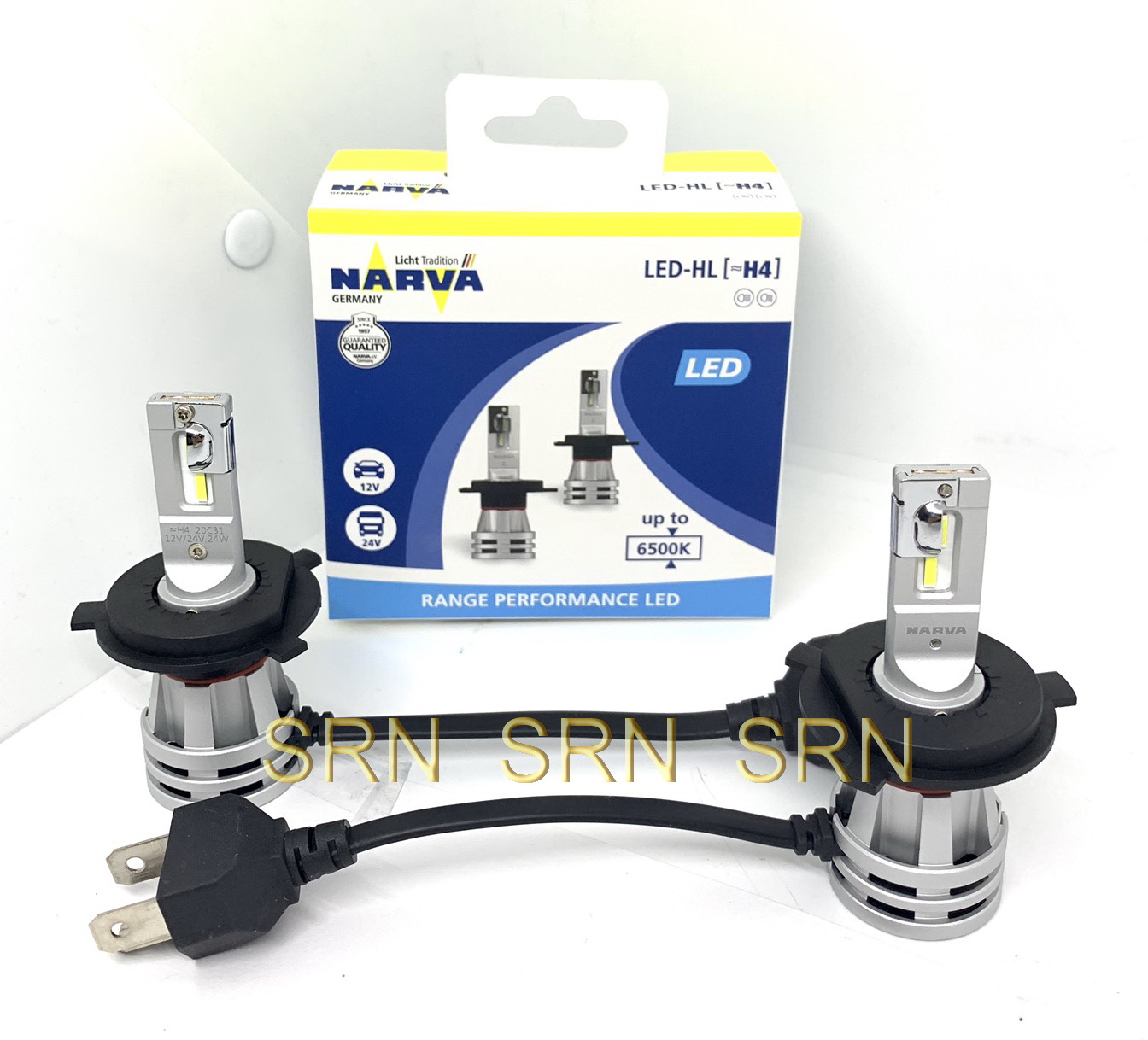 NARVA หลอดไฟหน้ารถยนต์ ขั้ว H4 +150% LED 6500K (12V และ 24V) RANGE PERFORMANCE แถมฟรี LED T10 ...