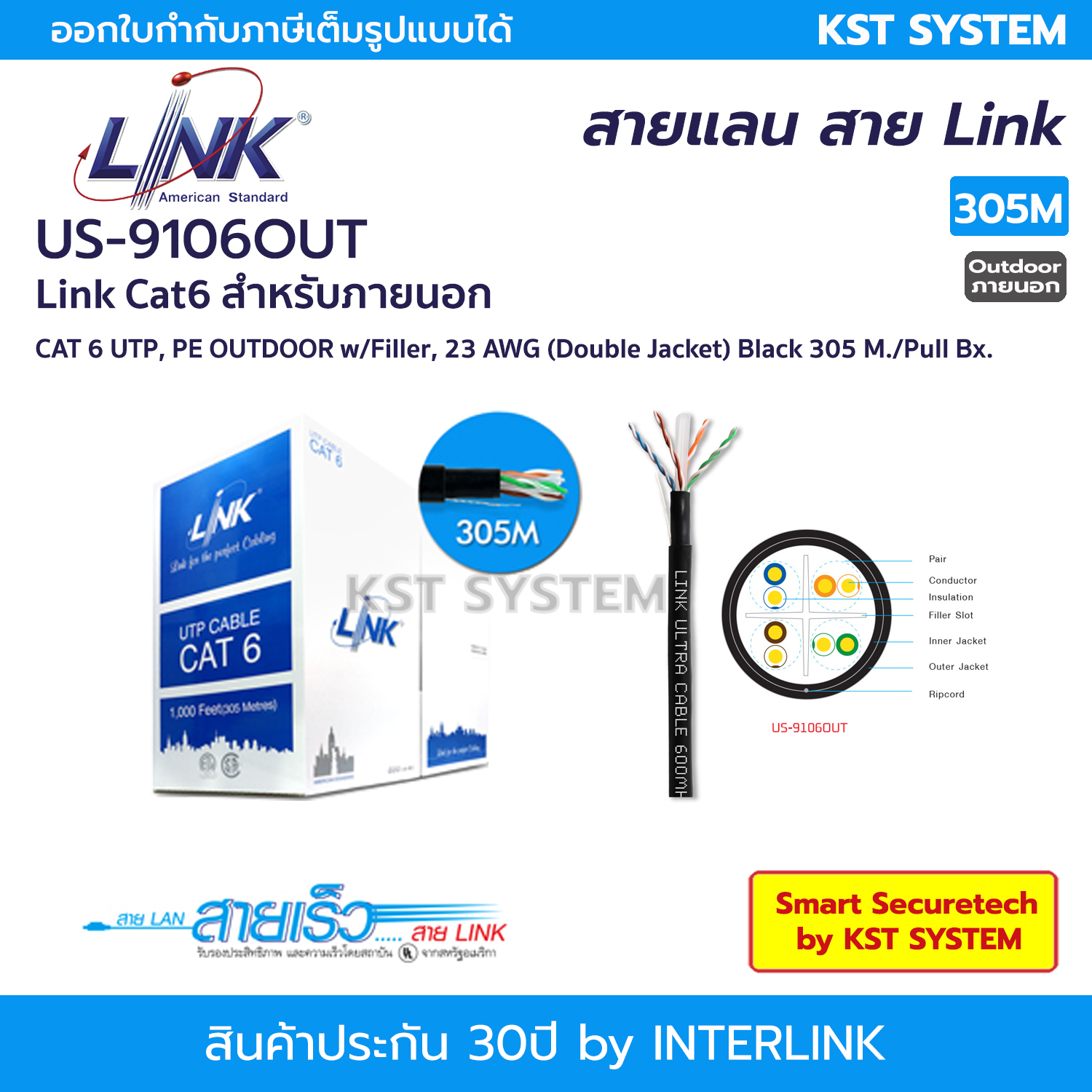 Link US-9106 OUT สายแลน CAT6 305เมตร (ภายนอก) - Smart Securetech - ThaiPick