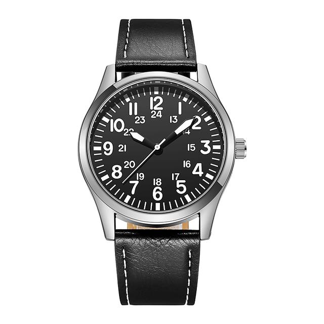 Men Pilot Watch Easy Reading Classic Quartz Movement PU Leather Strap ...
