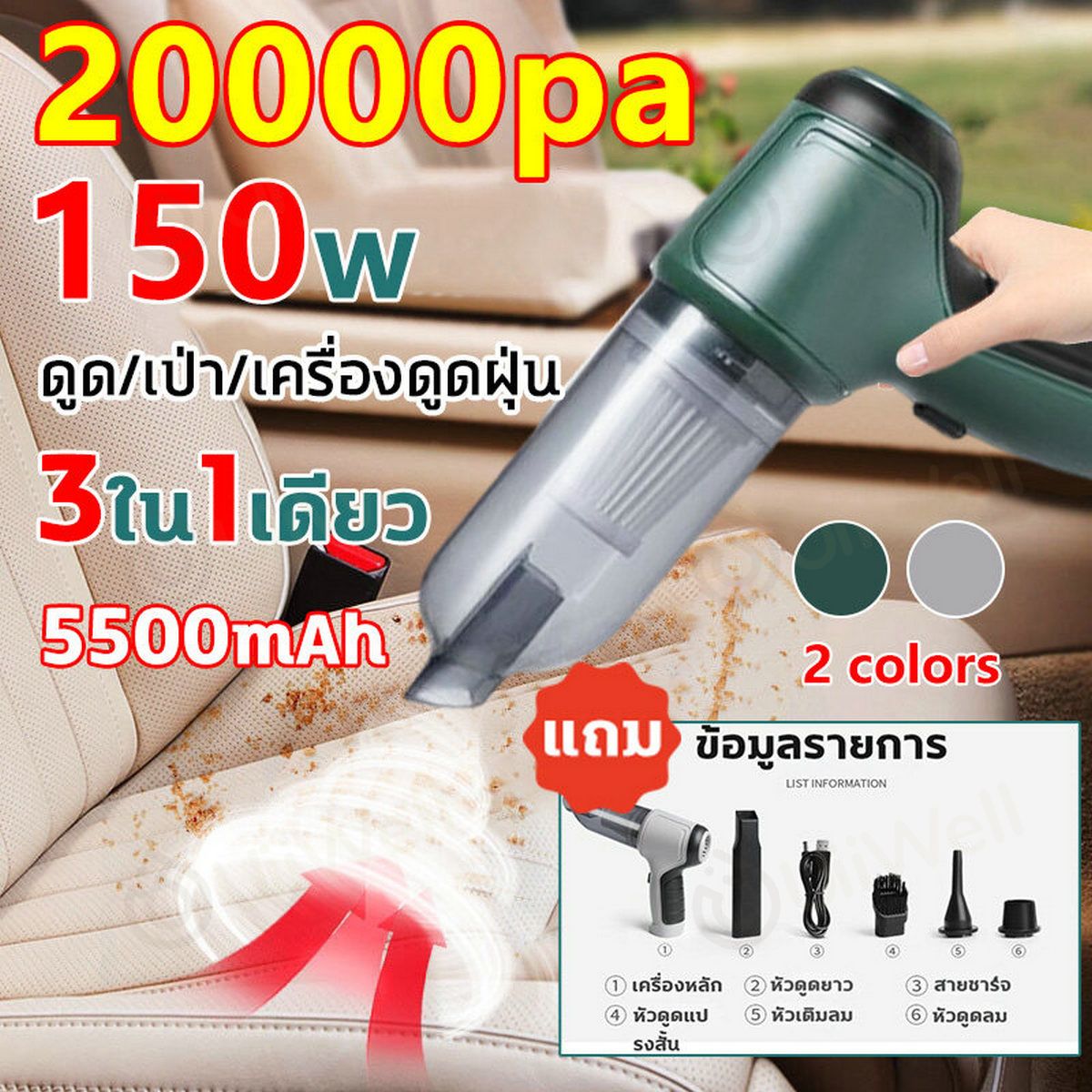 20000Pa เครื่องดูดฝุ่นในรถไร้สาย เครื่องดูดฝุ่นไร้สาย เครื่องดูดฝุ่น แบบมือถือ เครื่องดูดในรถ ...