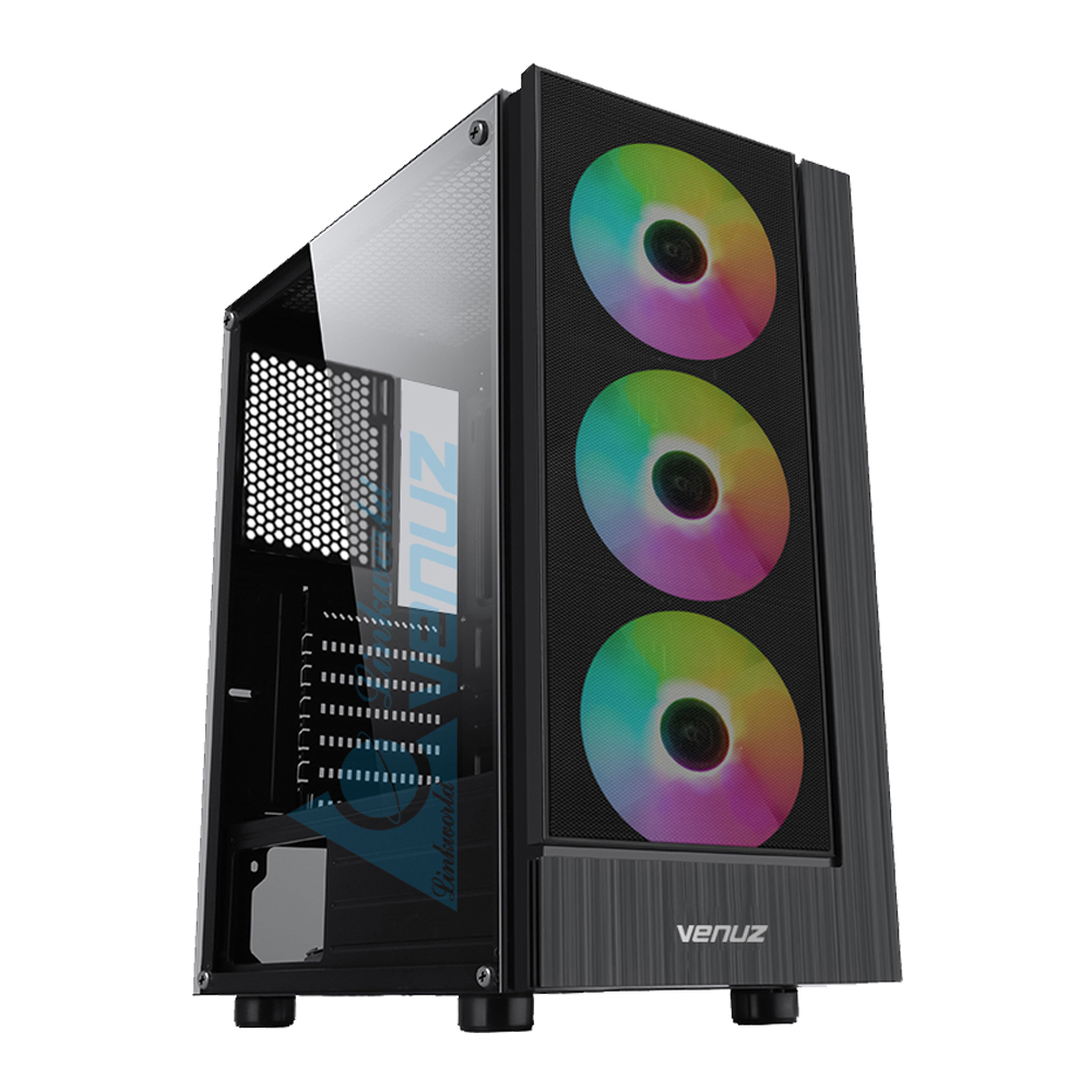 VENUZ Acrylic Side ATX Computer Case VC 3301AF with Rainbow RGB Fan x 3 ...
