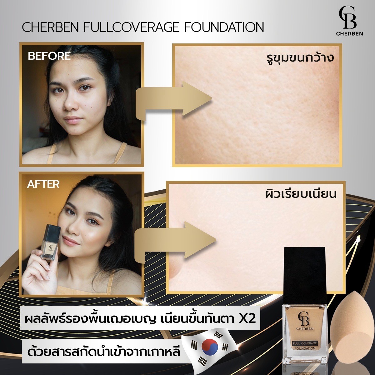 แพ็คคู่สุดคุ้ม ซื้อ2แถม1 แป้งพัฟ Cherben รองพื้น Cherbenแถมฟรีฟองน้ำ ปกปิดดีเยี่ยม กันน้ำ กัน ...