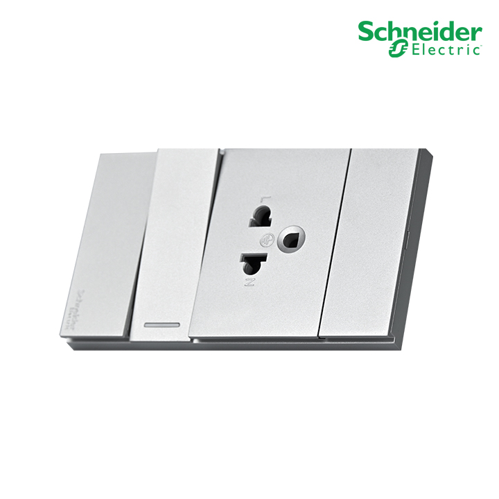 Schneider Electric ชุดเต้ารับ 3 ขา + สวิตช์ทางเดียว 1 ช่อง สีเทา Single ...