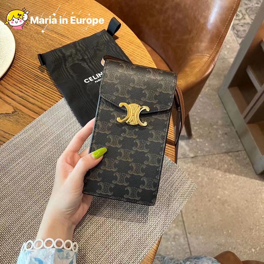 Maria / CELINE TRIOMPHE CANVAS flap old flower cachet cell phone bag ...