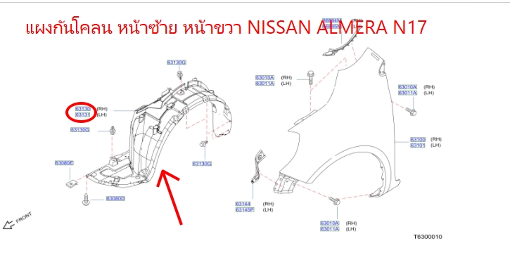 แผงกันโคลนหน้าซ้ายหน้าขวา ราคา 1 คู่ NISSAN ALMERA N17 63840 , 63841 ...