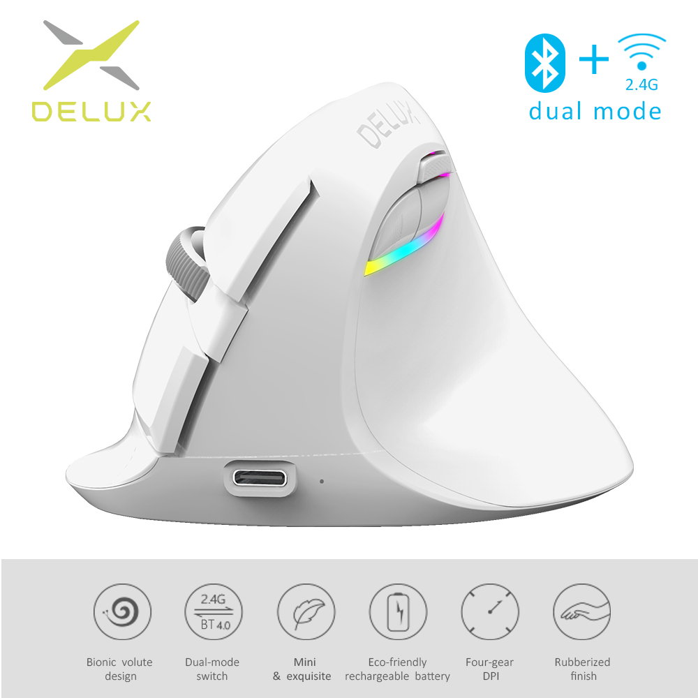 Delux M618 Mini Wireless White Mouse BT 4.0+2.4GHz Dual mode Ergonomic ...