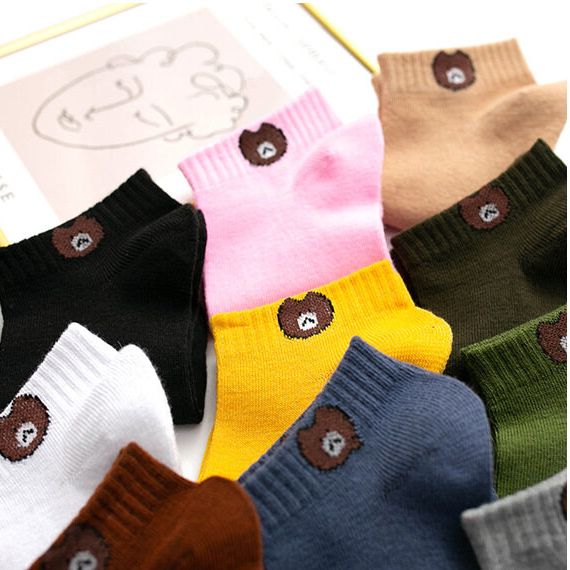 (10 คู่ ครบทุกสีพร้อมถุง) POPULAR Broun ถุงเท้าหมีบราว หมีบราว ถุงเท้า ...