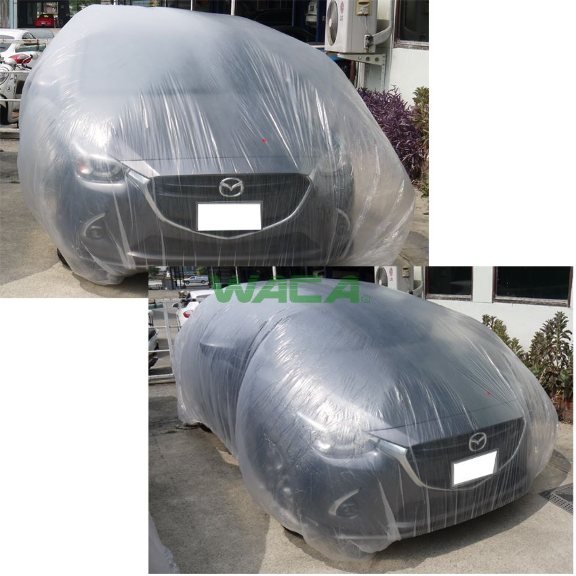 WACA รุ่น PE พลาสติกคลุมรถ พลาสติกใสคลุมรถ ไร้รอยเย็บ น้ำไม่ซึม ป้องกันฝน ป้องกันฝุ่น (ไซส์ S,M ...