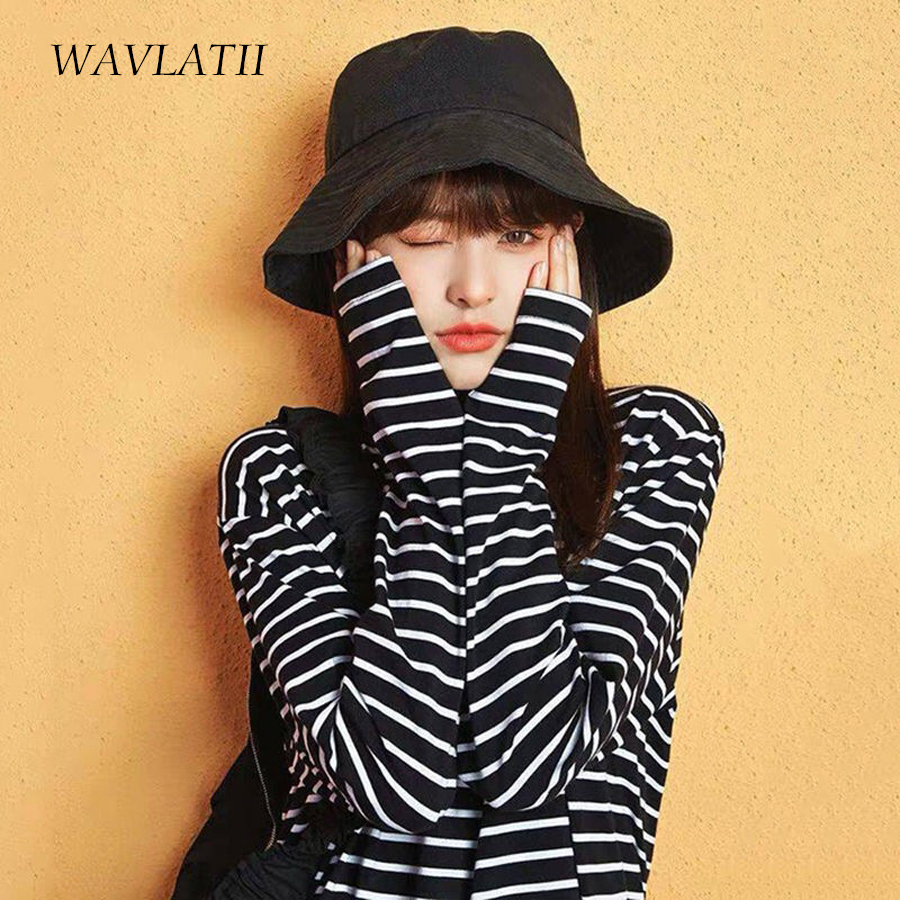 Wavlatii Women 2021 New Long Sleeve T Shirts Female Cotton White Black