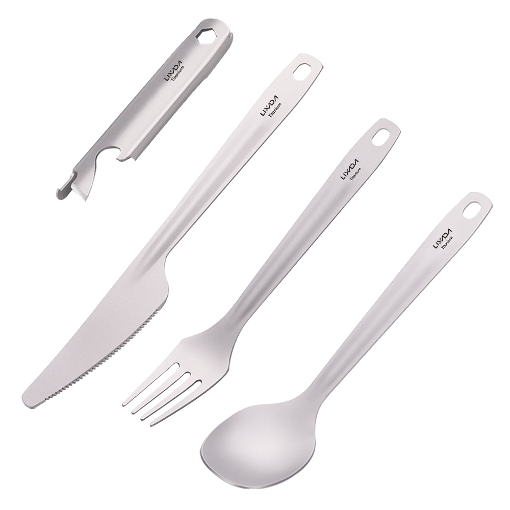 Lixada 4-in-1 Titanium Flatware Cutlery Set Lightweight Dinner Spoon ...